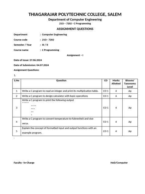 C Programming Assignment 1 Pdf