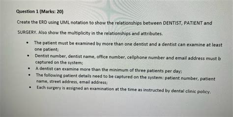 Solved Question 1 Marks 20 Create The Erd Using Uml