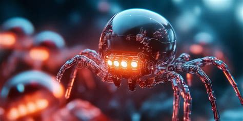 Robotic Spider With Glass Shell And Glowing Eyes Highly Detailed Futuristic Environment With