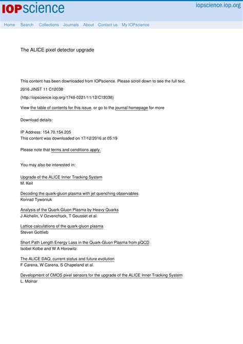 Pdf The Alice Pixel Detector Upgrade