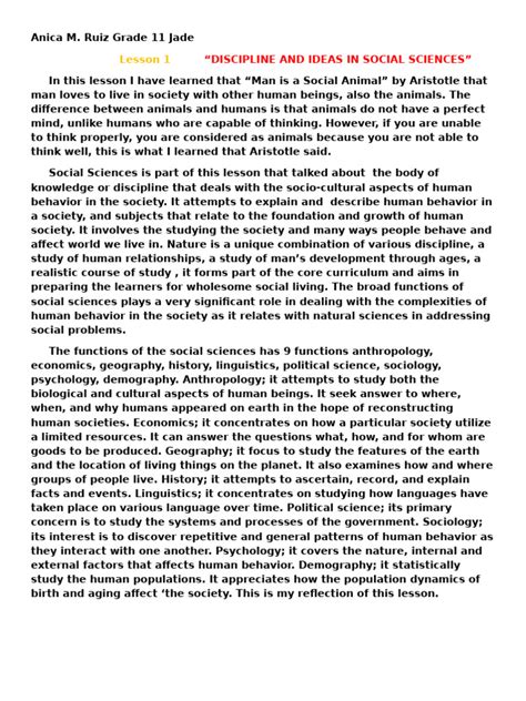 My Reflection Pdf Social Sciences Science