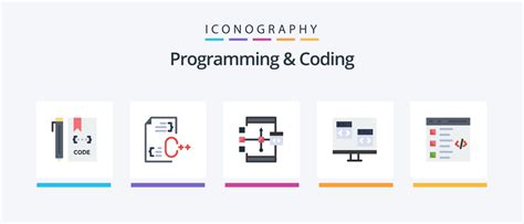 programming and coding flat 5 icon pack including computer app development flowchart develop