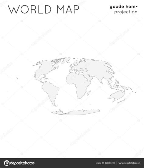 World Map Globe In Goode Homolosine Projection Plain Style Outline Vector Illustration Stock