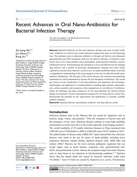 Pdf Recent Advances In Oral Nano Antibiotics For Bacterial Infection