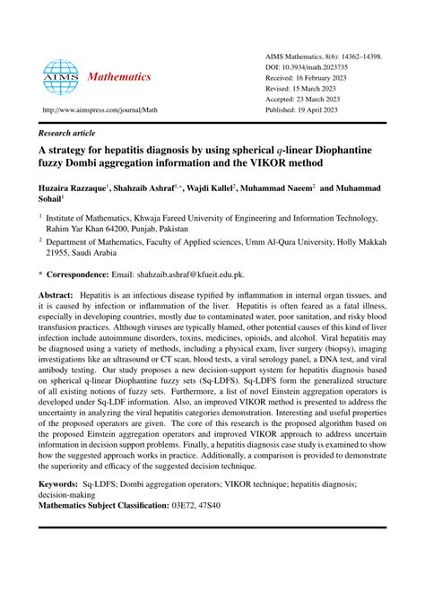 pdf a strategy for hepatitis diagnosis by using spherical q linear