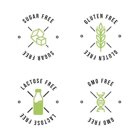 Без лактозы без сахара без глютена без ГМО бесплатные векторные этикетки для дизайна пищевых