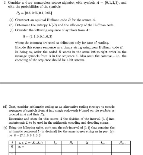 3 Consider A 4 Ary Memoryless Source Alphabet With