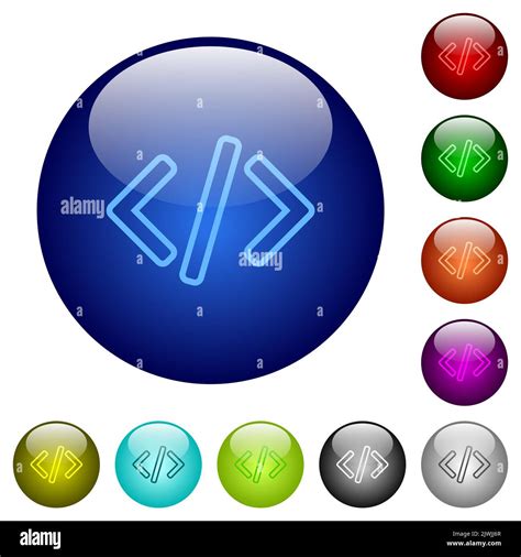 Script Code Icons On Round Glass Buttons In Multiple Colors Arranged