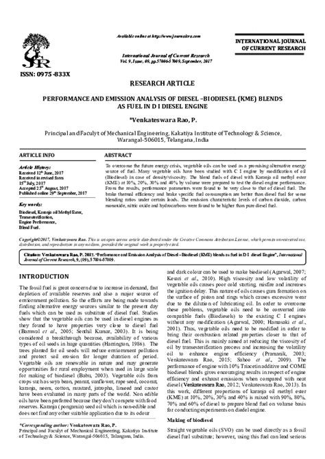 Pdf Performance And Emission Analysis Of Diesel