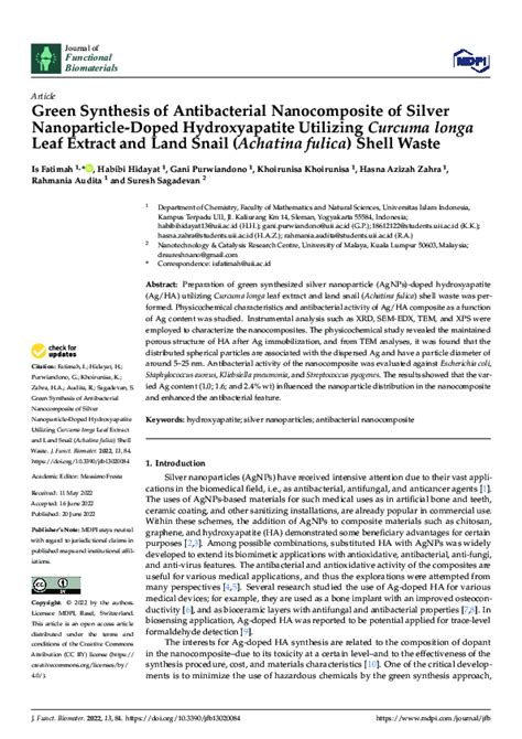Pdf Green Synthesis Of Antibacterial Nanocomposite Of Silver Nanoparticle Doped Hydroxyapatite