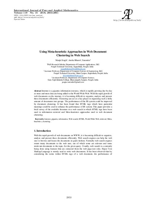 Pdf Using Metaheuristic Approaches In Web Document Clustering In Web