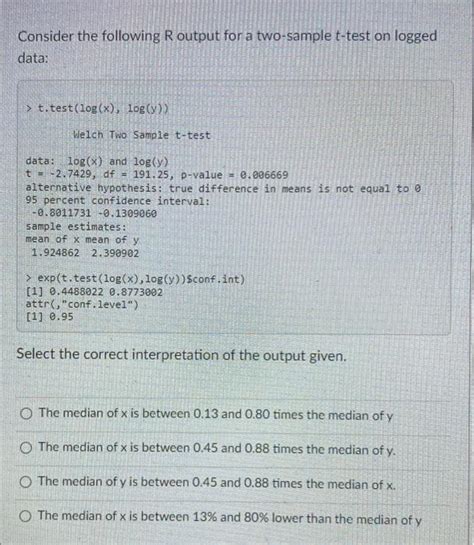 Solved Consider The Following R Output For A Two Sample