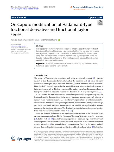 Pdf On Caputo Modification Of Hadamard Type Fractional Derivative And Fractional Taylor Series