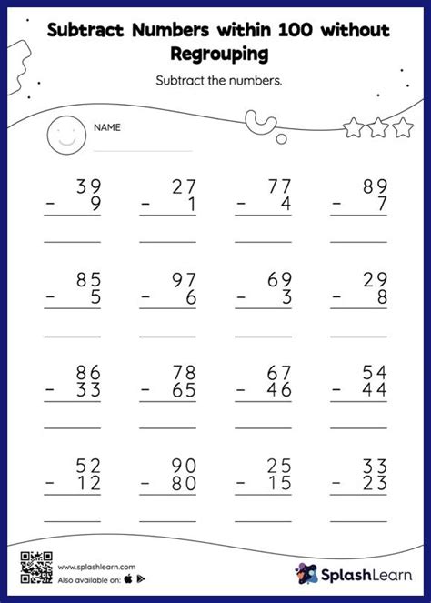 Subtract Numbers Within 100 Without Regrouping Vertical Subtraction
