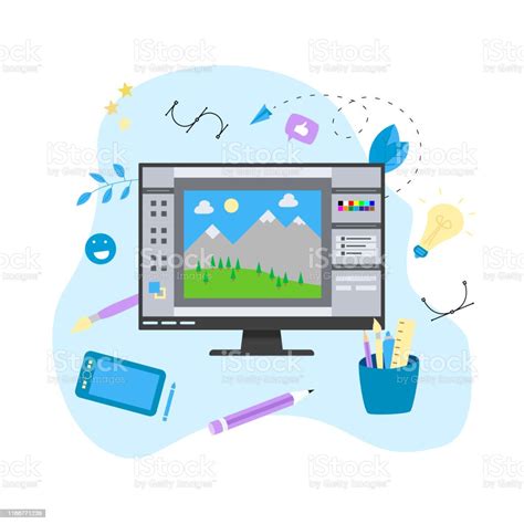 창조적 인 프로젝트와 오픈 일러스트 레이션 응용 프로그램과 평면 벡터 그래픽 그리기 개념 개념에 대한 스톡 벡터 아트 및 기타 이미지 개념 그리기 그림 그리기