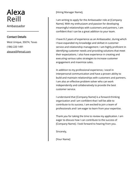 ambassador cover letter example free guide 47 off