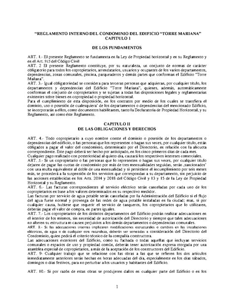 Reglator De Propiedad “reglamento Interno Del Condominio Del Edificio