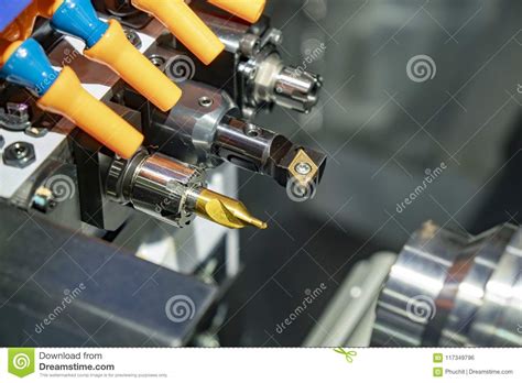 Close Up Of The CNC Lathe Machine Or Turning Machine Stock Photo Image Of Industry