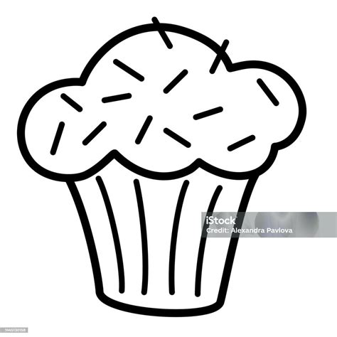 생일 컵 케이크 또는 머핀 웹 인쇄 및 응용 프로그램에 대한 라인 아트 기호입니다 흰색 배경에 격리된 손으로 그린 낙서 스타일의 벡터 그림 경기 조추첨에 대한 스톡 벡터