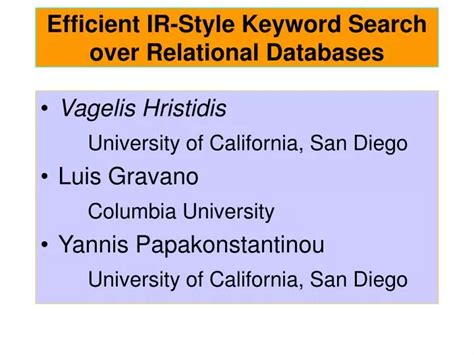 Ppt Efficient Ir Style Keyword Search Over Relational Databases