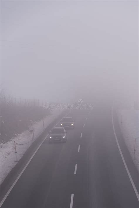 Visibility In Traffic In Fog Stock Image Image Of Delineator Post 108602635