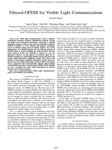 Filtered Ofdm For Visible Light Communications Pdf Orthogonal