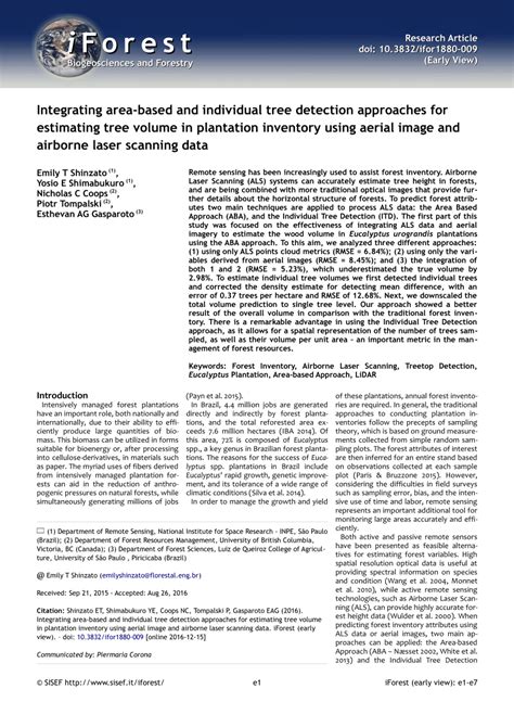 Pdf Integrating Area Based And Individual Tree Detection Approaches For Estimating Tree Volume