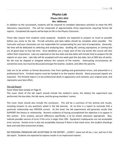 Lab Report Example Physics