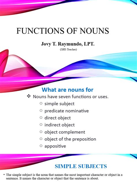 Functions Of Nouns Download Free Pdf Subject Grammar Predicate