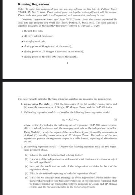 Running Regressions Note To Solve This Assignment