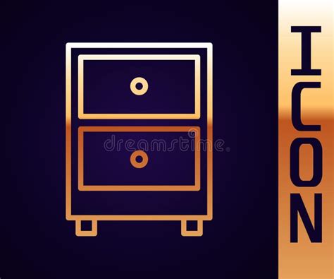 Gold Line Drawer With Documents Icon Isolated On Black Background