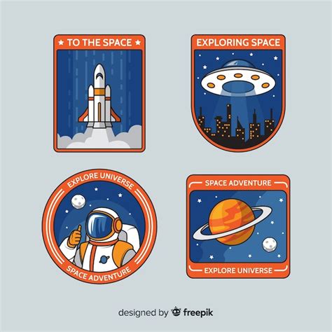 Retro Space Stickers Pack Free Vector