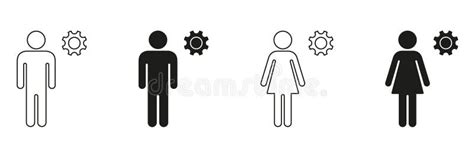 Male And Female With Gear Icon Set Gender Roles And Workforce