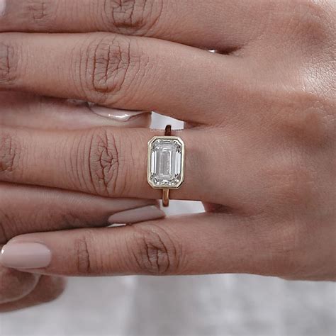East West Bezel Emerald Diamond Engagement Ring10k Solid Gold 4 50 Us