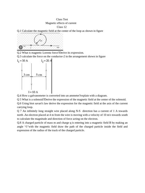 Class Test Class 12 Physics Pdf