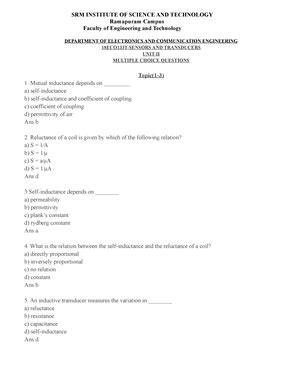 Unit Questions Question Bank Unit SRM INSTITUTE OF SCIENCE AND TECHNOLOGY Ramapuram