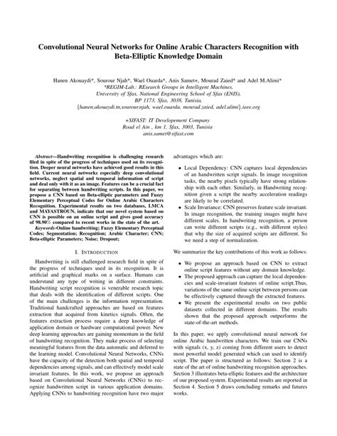 Pdf Convolutional Neural Networks For Online Arabic Characters Recognition With Beta Elliptic