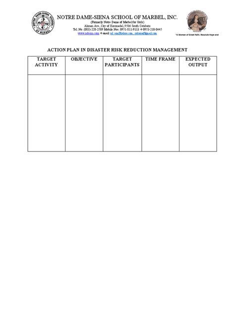 Action Plan In Disaster Risk Reduction Management Template Pdf
