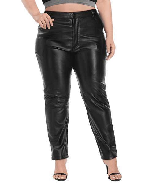 Hde Womens Plus Size Pleather High Waisted Pants With Pockets Faux