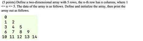 Solved 5 Points Define A Two Dimensional Array With 5