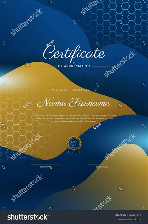 Certificate Appreciation Template Gold Blue Color Stock Vector Royalty Free 2210191225