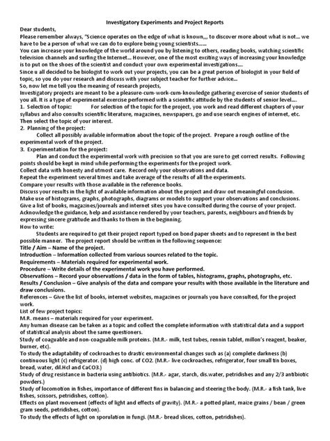Investigatory Experiments And Project Reports Pdf Experiment Data