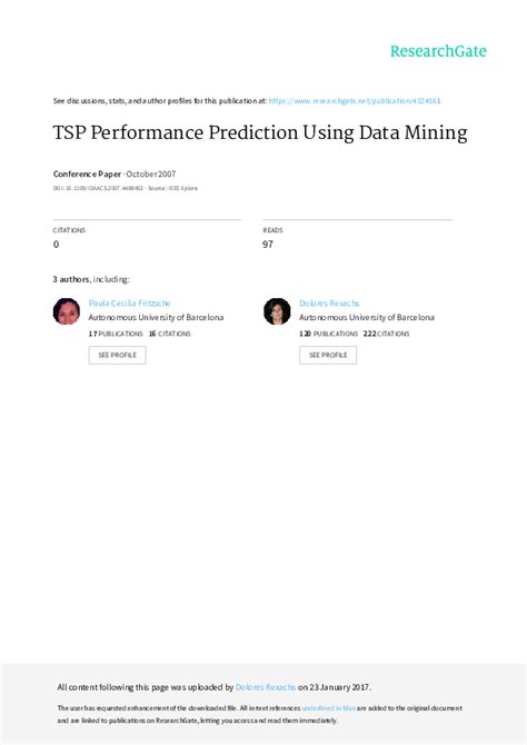 Pdf Tsp Performance Prediction Using Data Mining