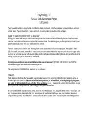 Sexual Self Analysis And Rubric Docx Psychology Sexual Self Awareness Paper Points