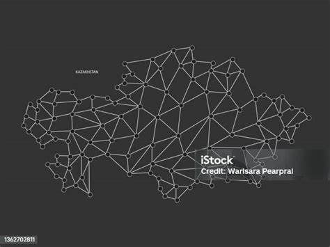 카자흐스탄 지도 포인트는 검은 색 배경에 비늘 와이어 프레임 다각형 네트워크 화이트 라인 도트 및 그림자 점 개념에 대한 스톡 벡터 아트 및 기타 이미지 Istock