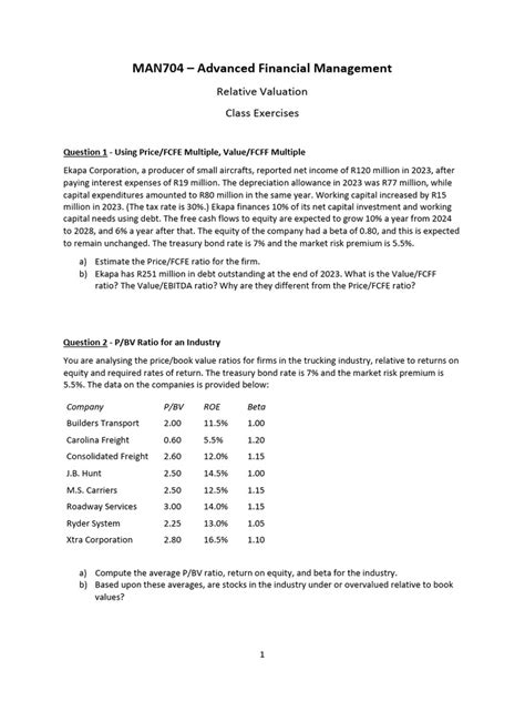 Man704 Relative Valuation Exercises Pdf Free Cash Flow