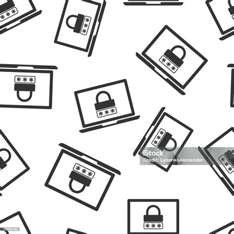 평면 스타일의 암호 아이콘이있는 노트북 흰색 격리 된 배경에 컴퓨터 액세스 벡터 그림입니다 자물쇠 항목 원활한 패턴 비즈니스 개념 경계 표지에 대한 스톡 벡터 아트 및 기타