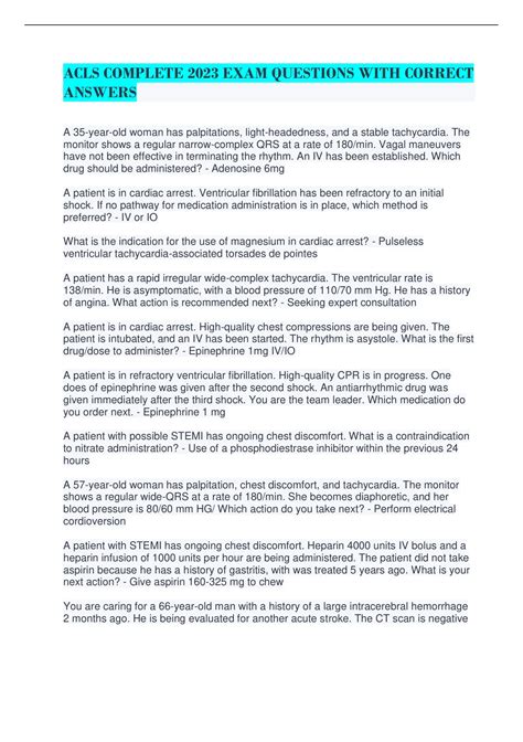 Acls Exam Package Deal With Verified Complete Solutions Stuvia Us