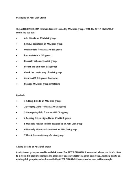 Managing An Asm Disk Group Pdf Parameter Computer Programming Oracle Database