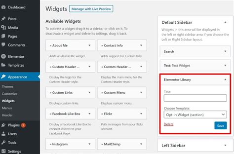 how to add or edit a custom sidebar in wordpress elementor